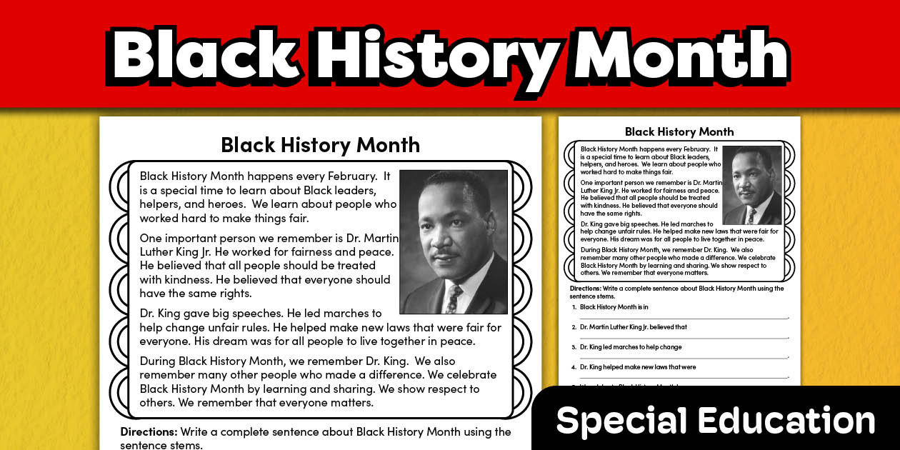 Black History Month Writing Worksheet With Sentence Stems
