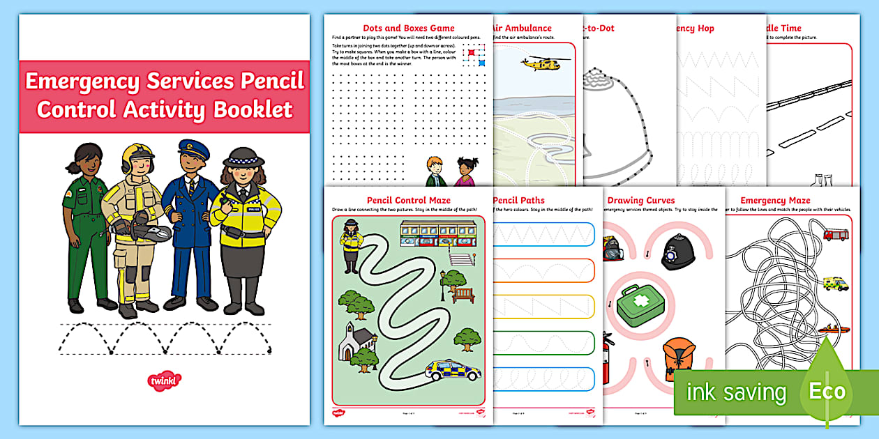 Emergency Services Pencil Control A4 Activity Booklet