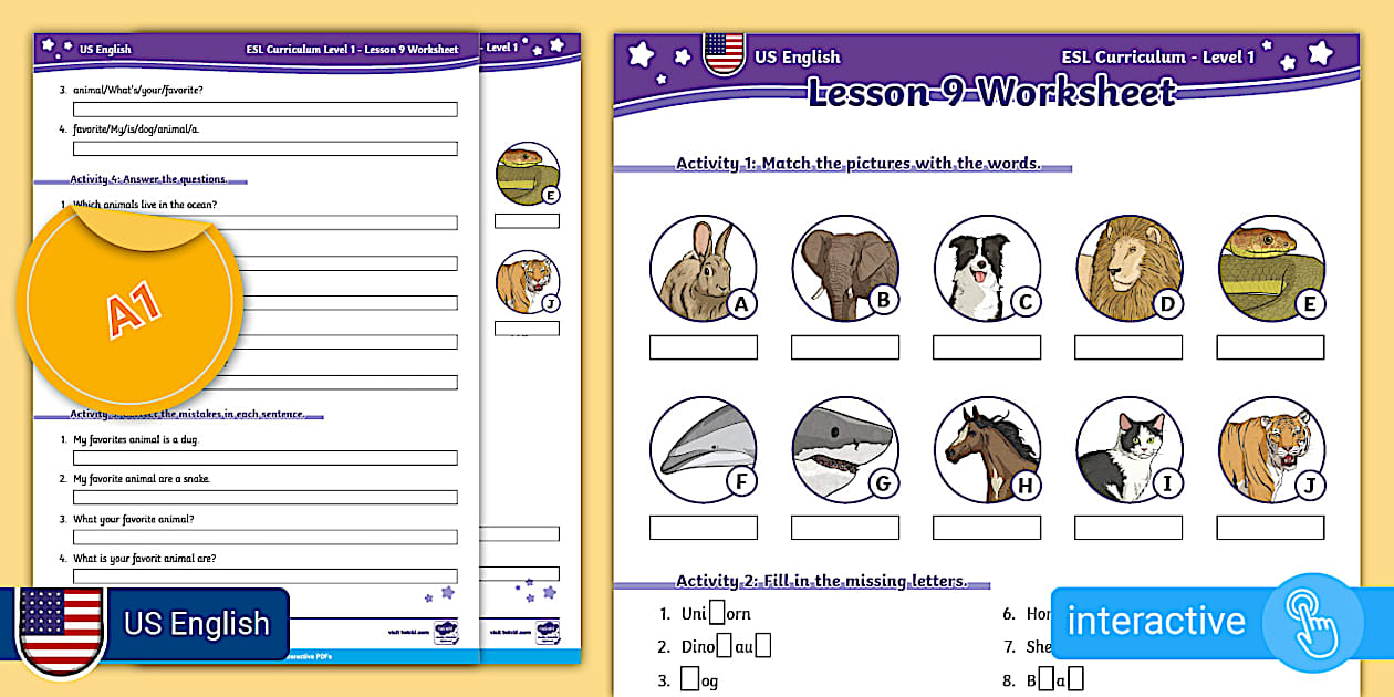 ESL Curriculum (US-English) Lesson 9 Interactive Worksheet