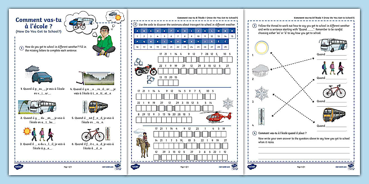 👉 French: Transport to School and Weather Activity Sheets