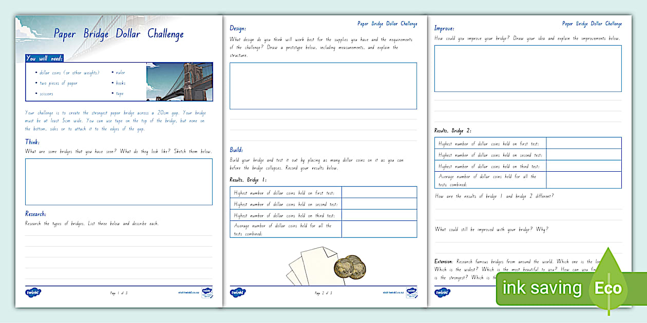 Paper Bridge Coin Challenge STEAM Activity (teacher made)