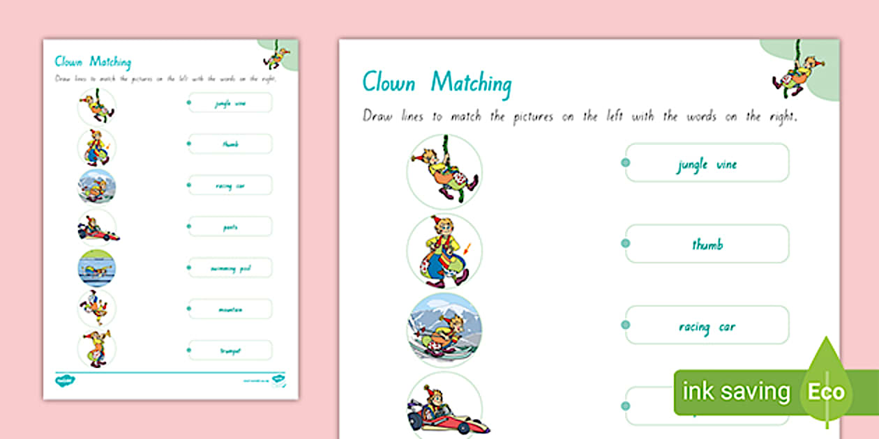 Clown Matching Vocabulary Activity (teacher made) - Twinkl