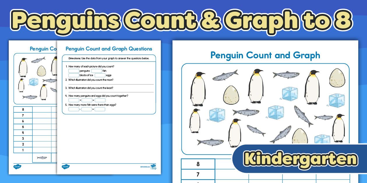 Kindergarten Penguins Count and Graph to 8 Worksheet
