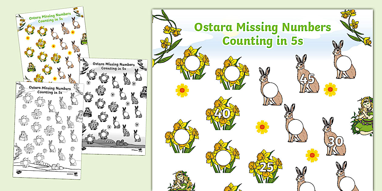 👉 Ostara Counting in 5s Missing Number Worksheet - Twinkl