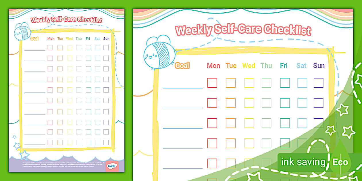 Pastel-Themed Self-Care Checklist (teacher made) - Twinkl