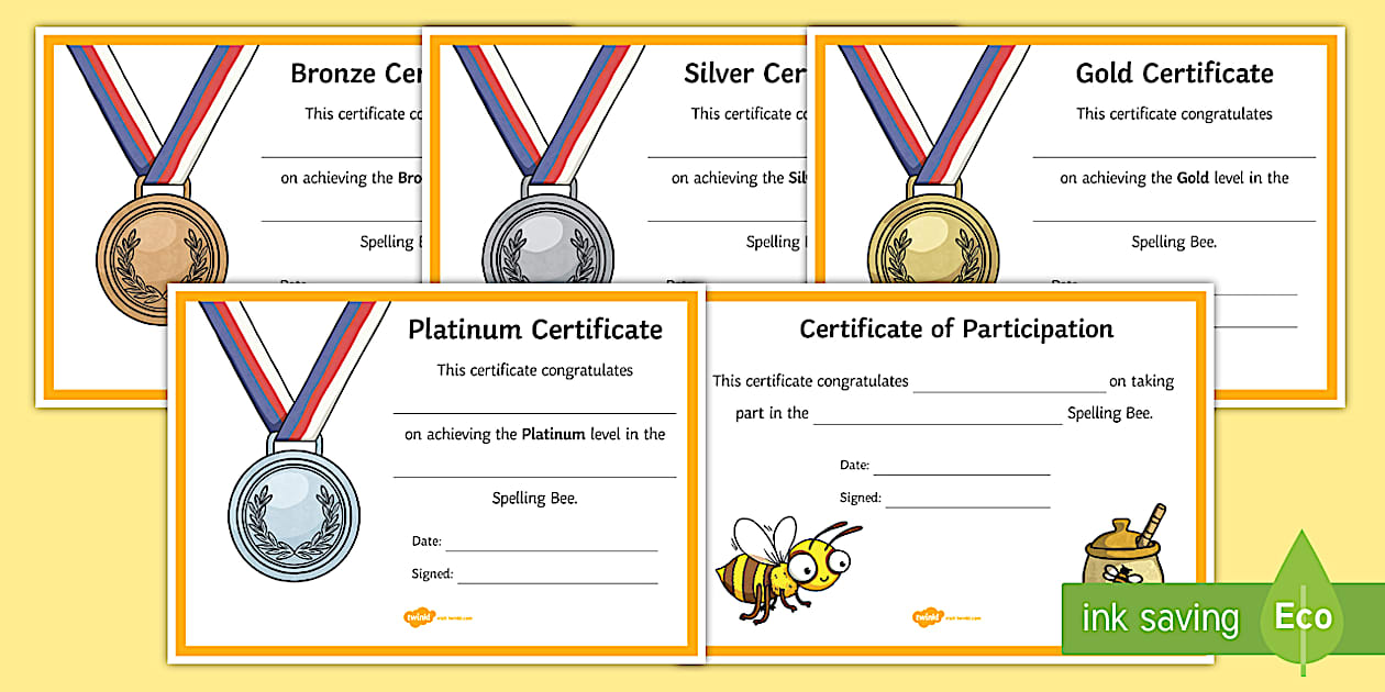 Spelling Bee Certificates (teacher made) - Twinkl