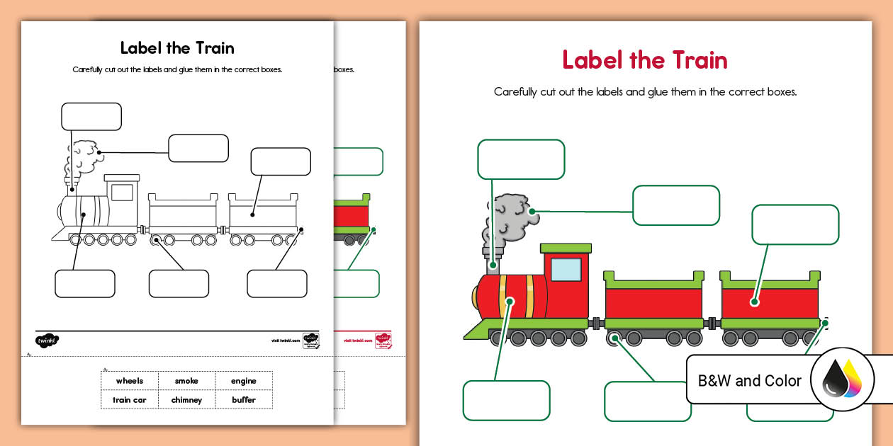 Early Childhood Label the Train Cut and Paste Worksheet