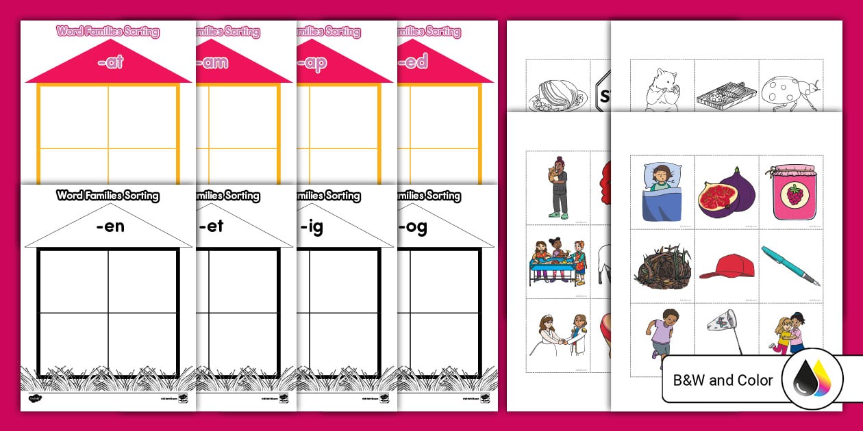 Kindergarten Word Families Sorting Activity Mats - Twinkl