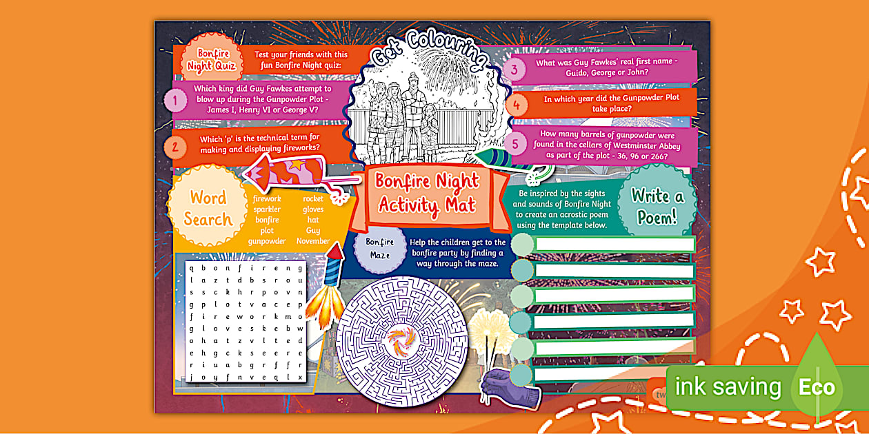 Bonfire Night Activity Mat (teacher made) - Twinkl