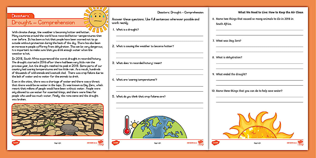 Grade 3 Life Skills Term 4 Disasters Drought Comprehension (CAPS)
