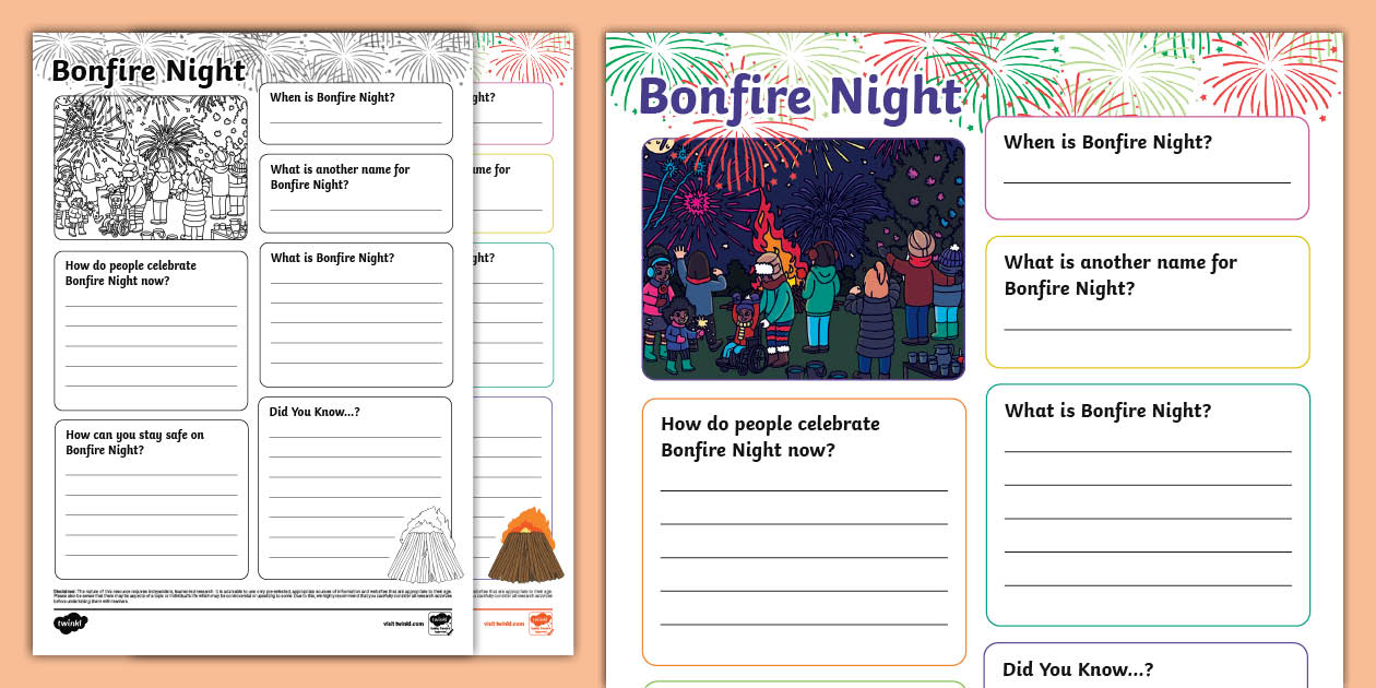KS1 Bonfire Night Fact File Template (teacher made) - Twinkl
