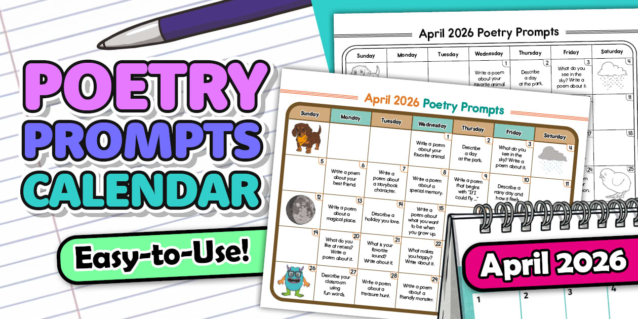 April Poetry Prompts Calendar (teacher made) - Twinkl