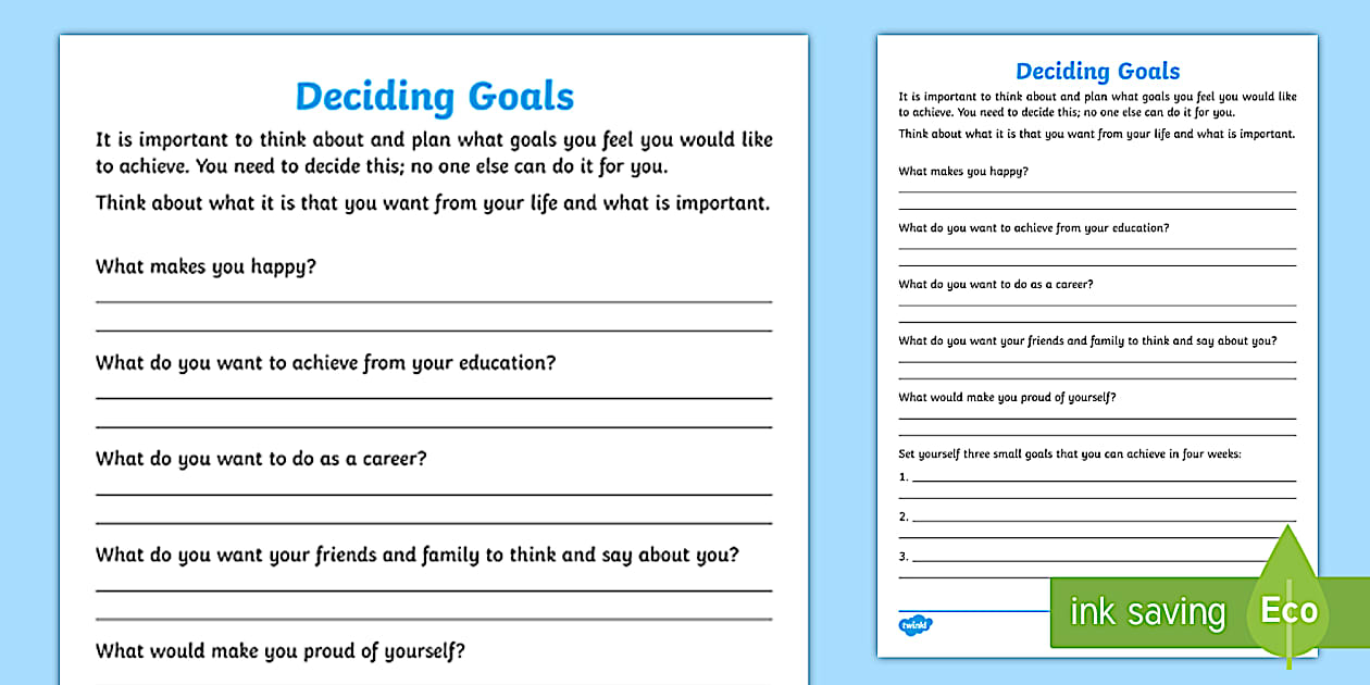 Deciding Goals Planning Template (teacher made) - Twinkl