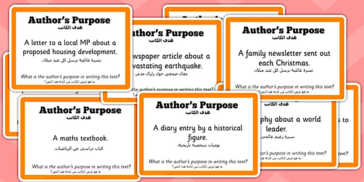 Guided Reading Skills Task Cards Author's Purpose Arabic Translation