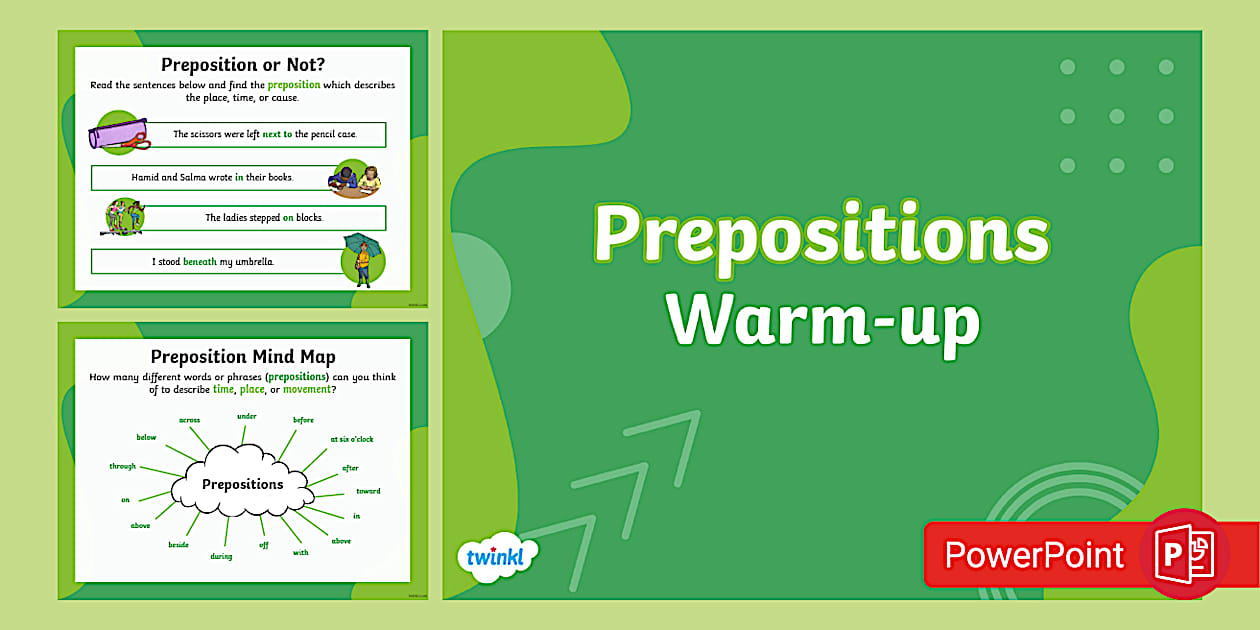 Prepositions Warm-up PowerPoint for 3rd-5th Grade - Twinkl