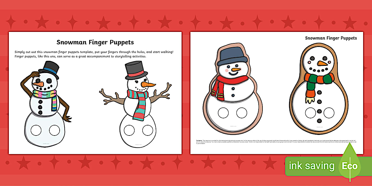 Snowman Finger Puppets (teacher made) - Twinkl