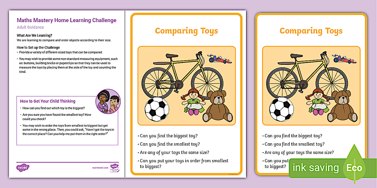👉 Maths Mastery Size Home Learning Challenge: Comparing Toys