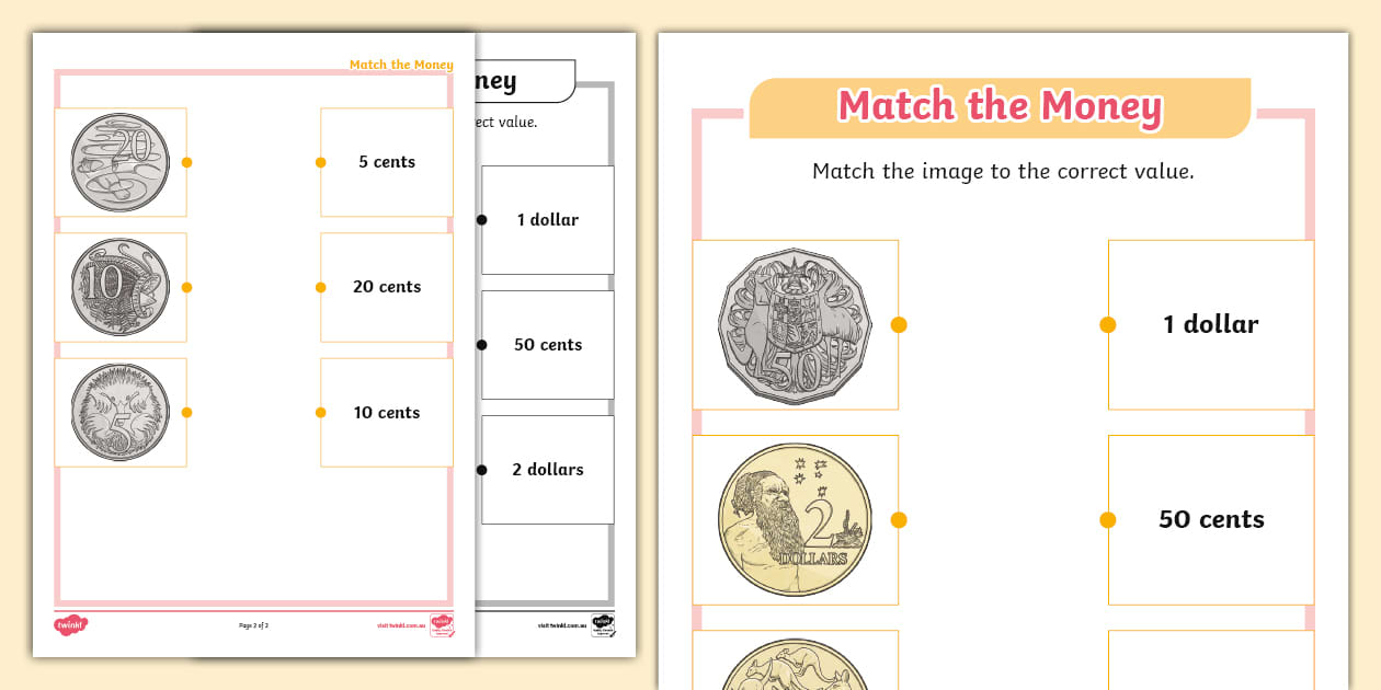 Australian Money Matching Worksheet Twinkl (teacher made)