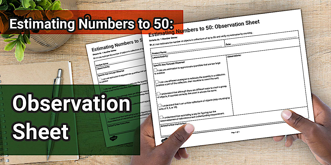 Estimating Numbers to 50: Observation Sheet (teacher made)