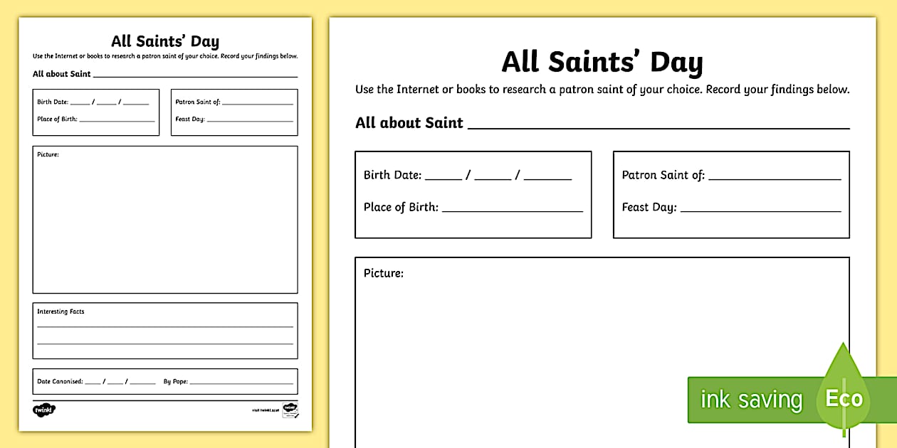All Saints’ Day Worksheet | Twinkl Teacher-Made Resources