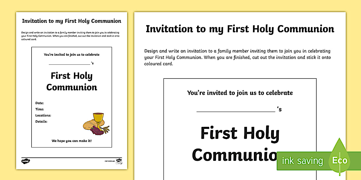 Invitation to my First Holy Communion Write Up Worksheet / Worksheet