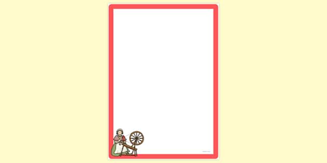 Old Woman with Spinning Wheel Page Border | Page Borders