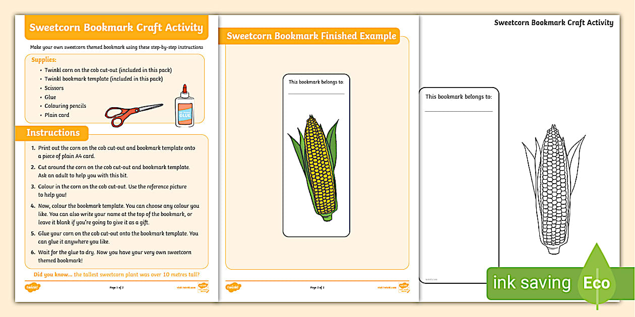 Sweetcorn Bookmark Craft Activity (teacher made) - Twinkl