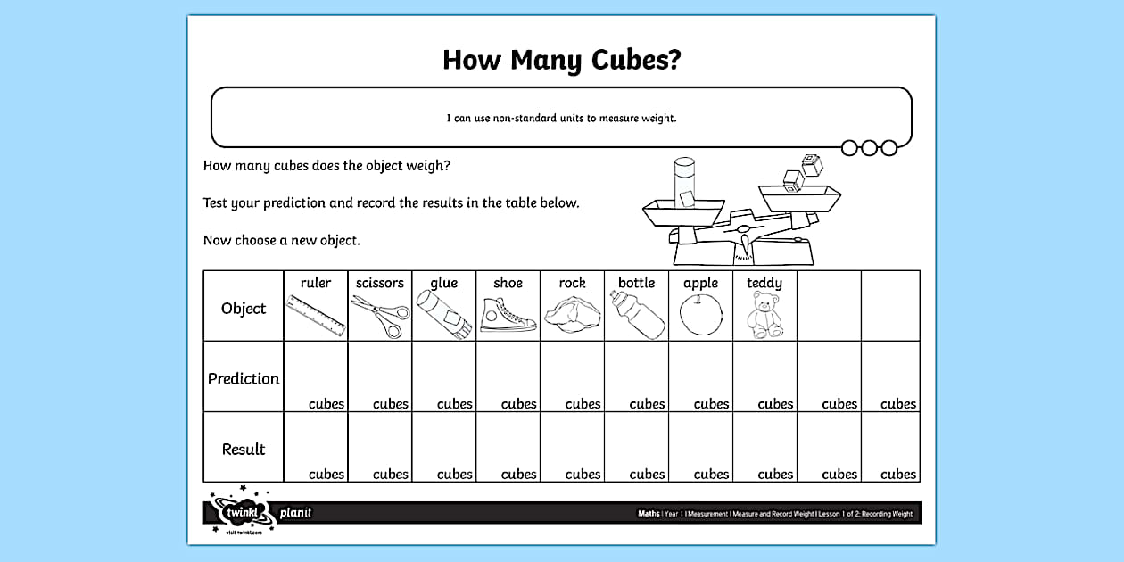 How Many Cubes Weight Worksheet / Worksheet - Twinkl