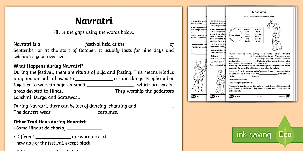 Navratri Differentiated Worksheet / Worksheets - Twinkl