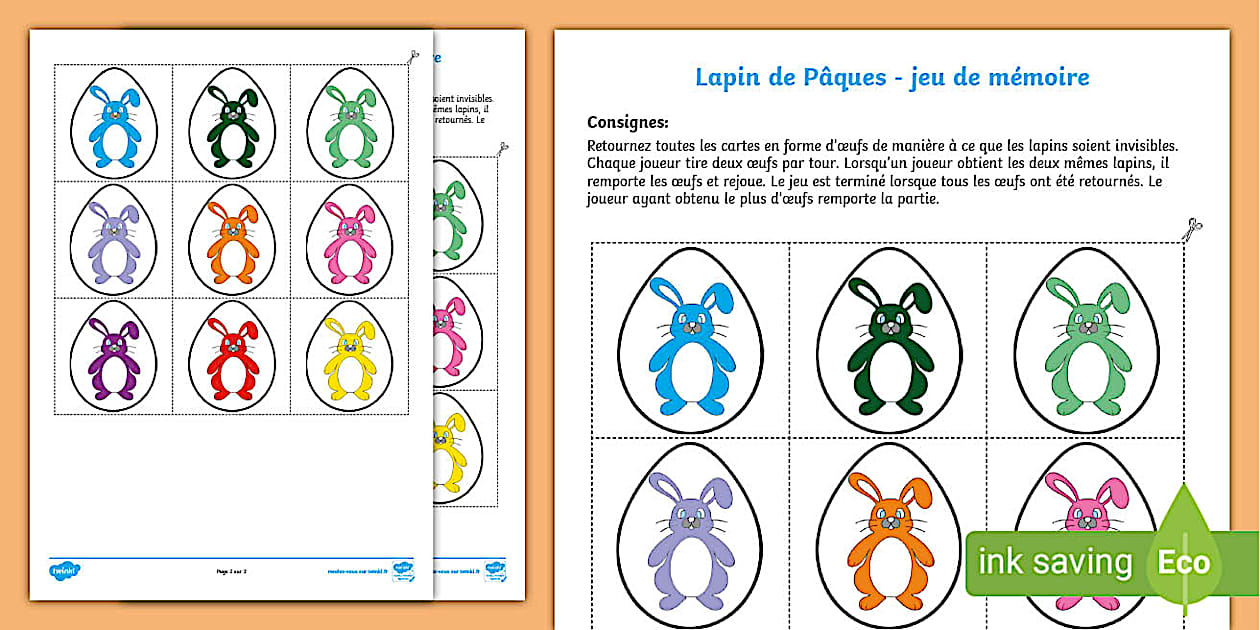 Lapin de Pâques - jeu de mémoire (teacher made) - Twinkl