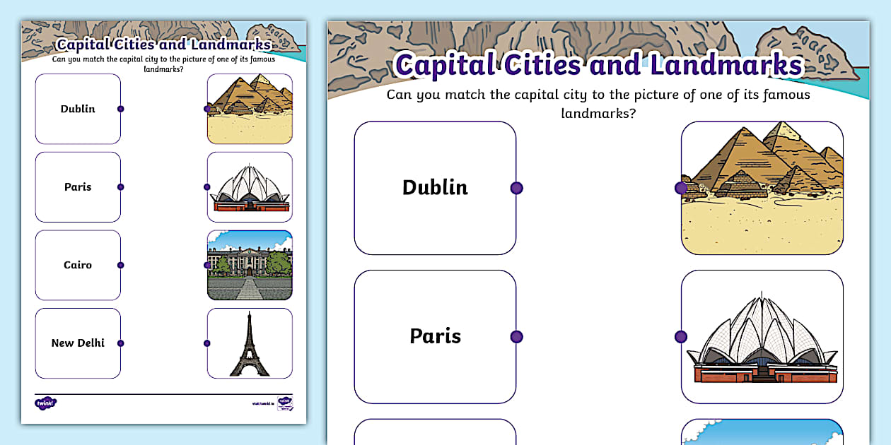 Capital Cities and Landmarks Matching Worksheet