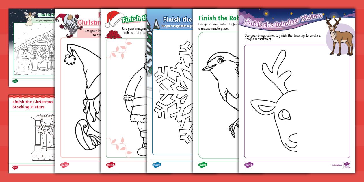 Christmas Finish the Picture Worksheet Pack - Twinkl
