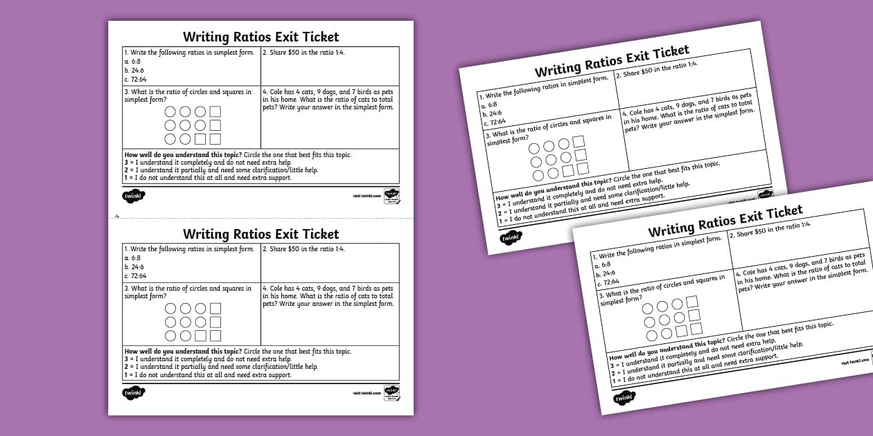 Seventh Grade Writing Ratios Exit Ticket (Teacher-Made)