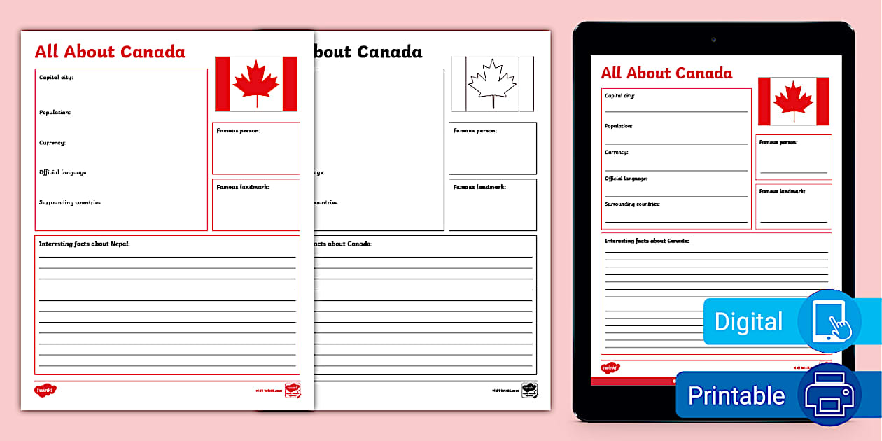 All About Canada Research Worksheet (Teacher-Made) - Twinkl
