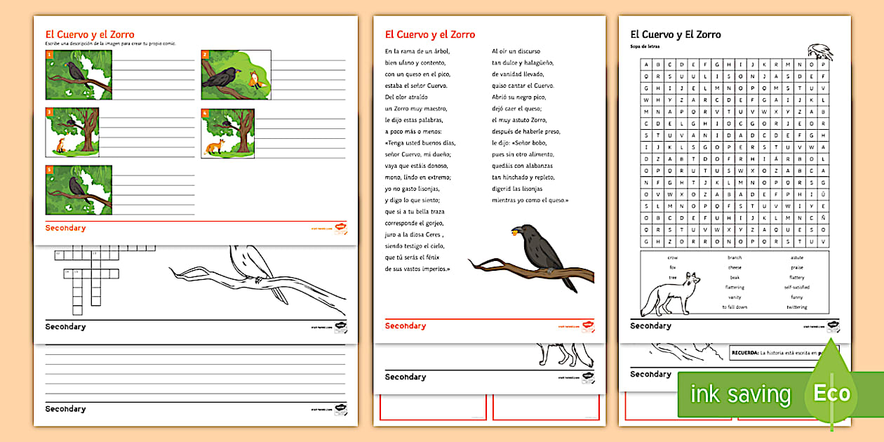 Spanish Literature Activity Pack to Support Teaching on 'El Cuervo y el ...