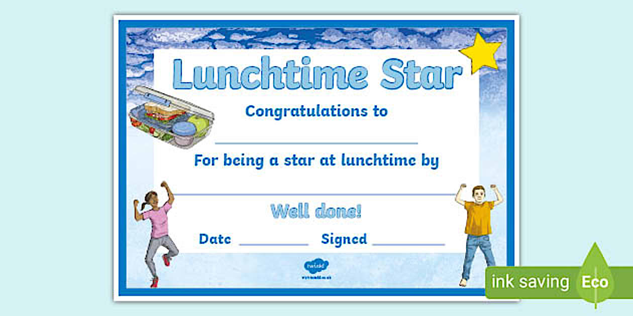 Editable Lunchtime Certificate KS2 (teacher made) - Twinkl