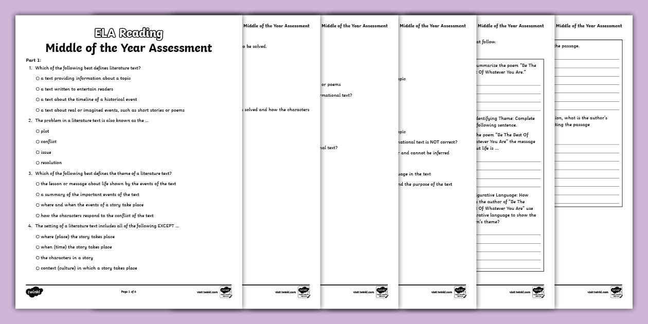 Sixth Grade Middle of the Year ELA Reading Assessment