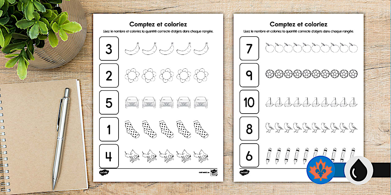 Count and Colour Worksheet French (Teacher-Made) - Twinkl