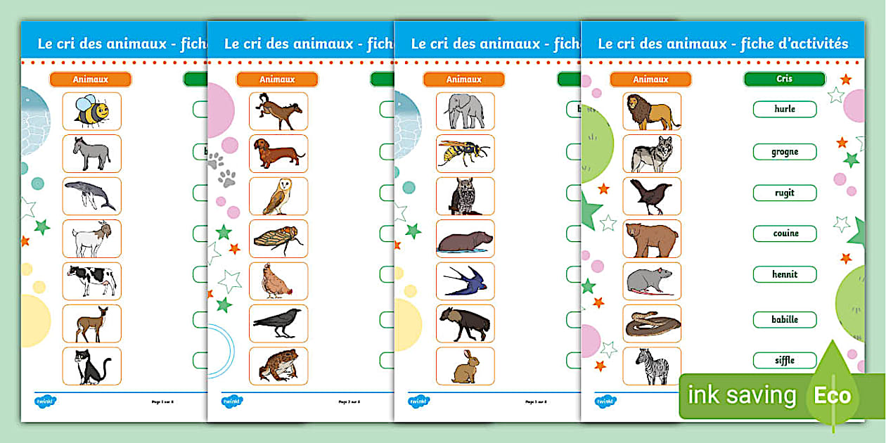 Le cri des animaux - fiche d'activités - Twinkl