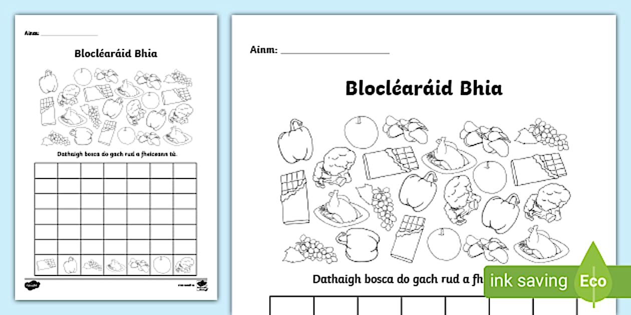 Food Block Diagram Worksheet Gaeilge