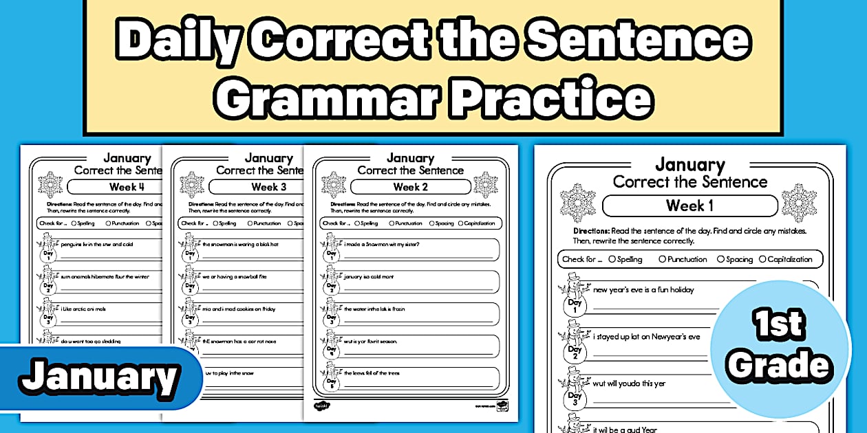 January Daily Correct the Sentence Grammar Practice