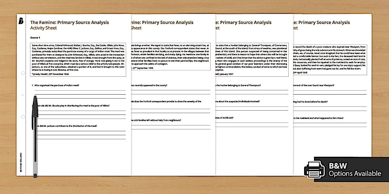 The Famine: Primary Source Analysis Activity Sheet