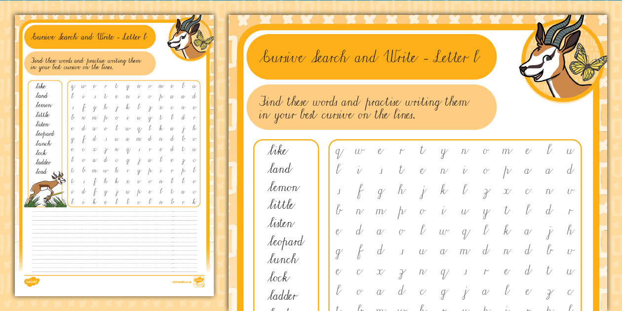 Cursive Search and Write: Letter l - Twinkl