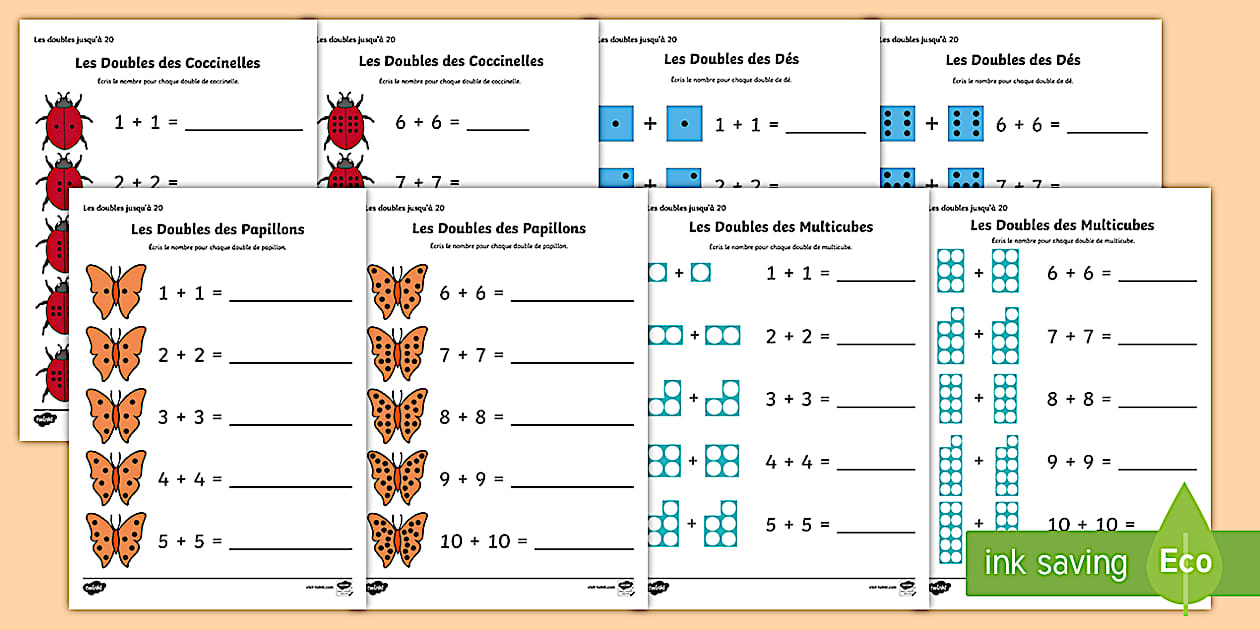 Feuilles d'activités : Les doubles jusqu'à 20 - Twinkl