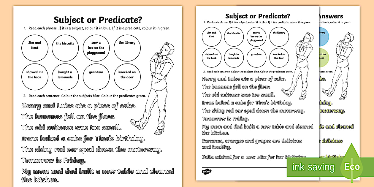 Editable Subject or Predicate? Worksheet (teacher made)