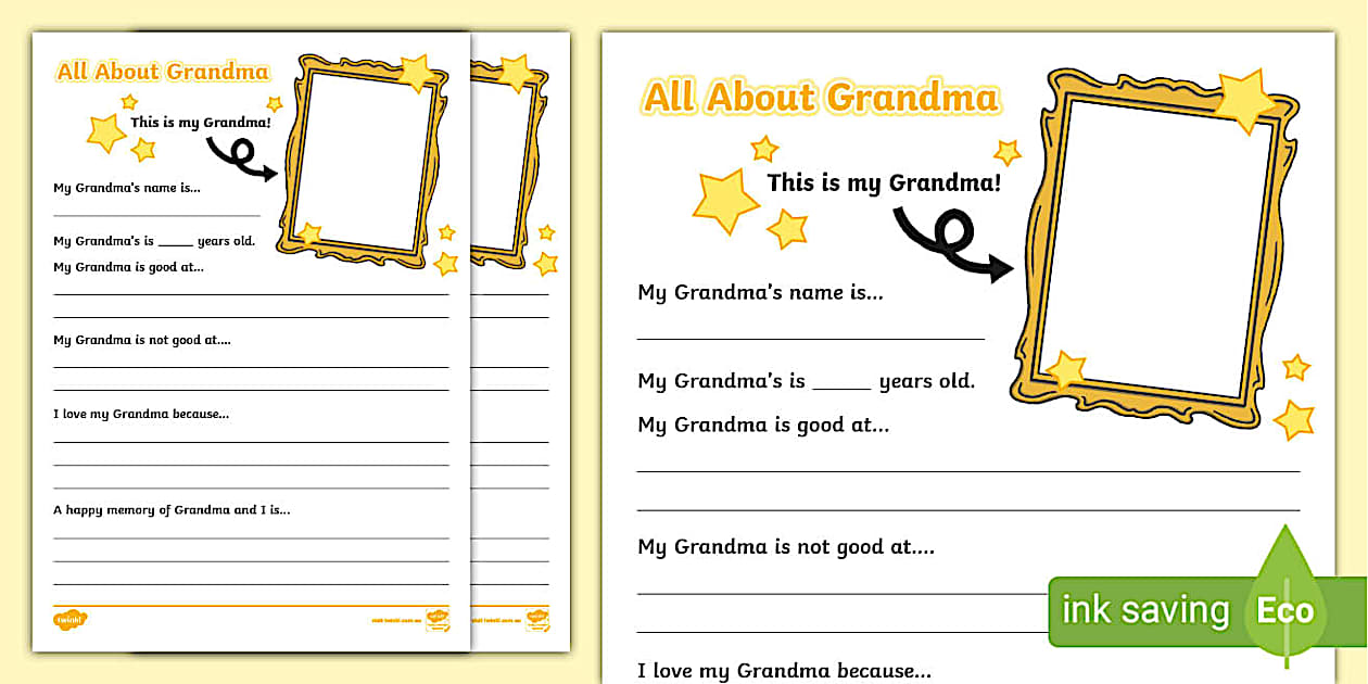 All About My Grandma Writing Frame (Teacher-Made) - Twinkl