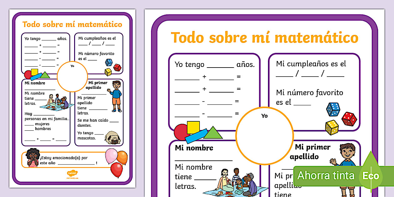 Ficha de actividad: Todo sobre mí matemático - Twinkl