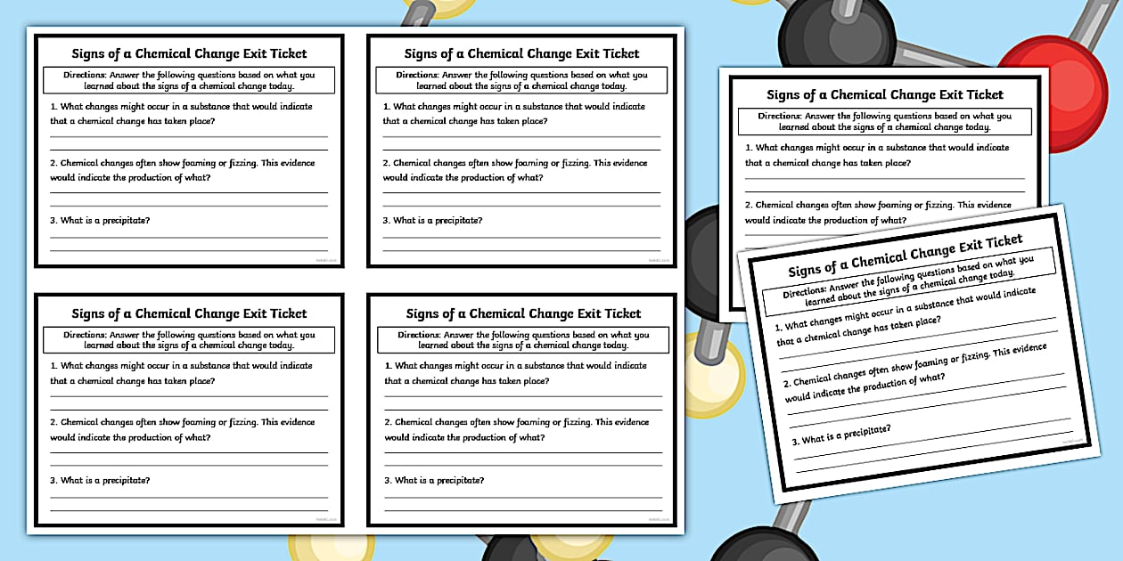 Sixth Grade Chemical Change Science Exit Ticket - Twinkl