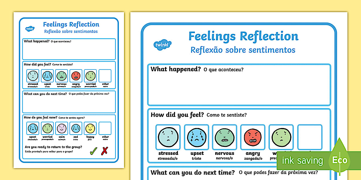 Feelings Reflection Writing Frame English/Portuguese