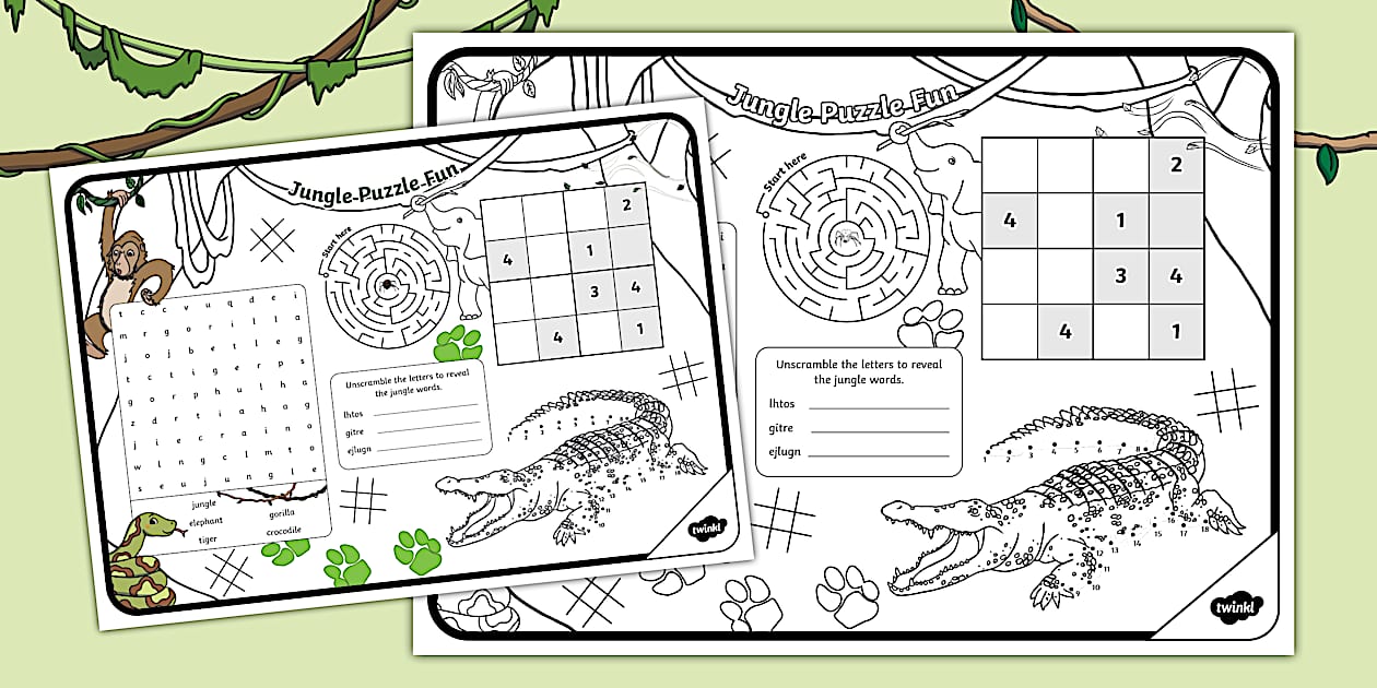 F-2 Puzzle Activity Mat - Jungle Theme - Level 1 - Twinkl
